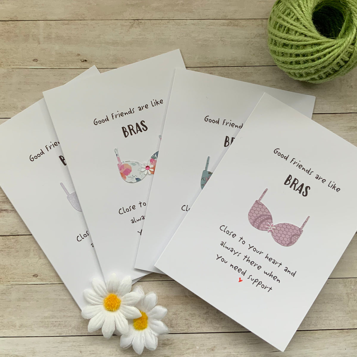 Good Friends Are Like Bras Pack of Four Cards – Made By Jennie